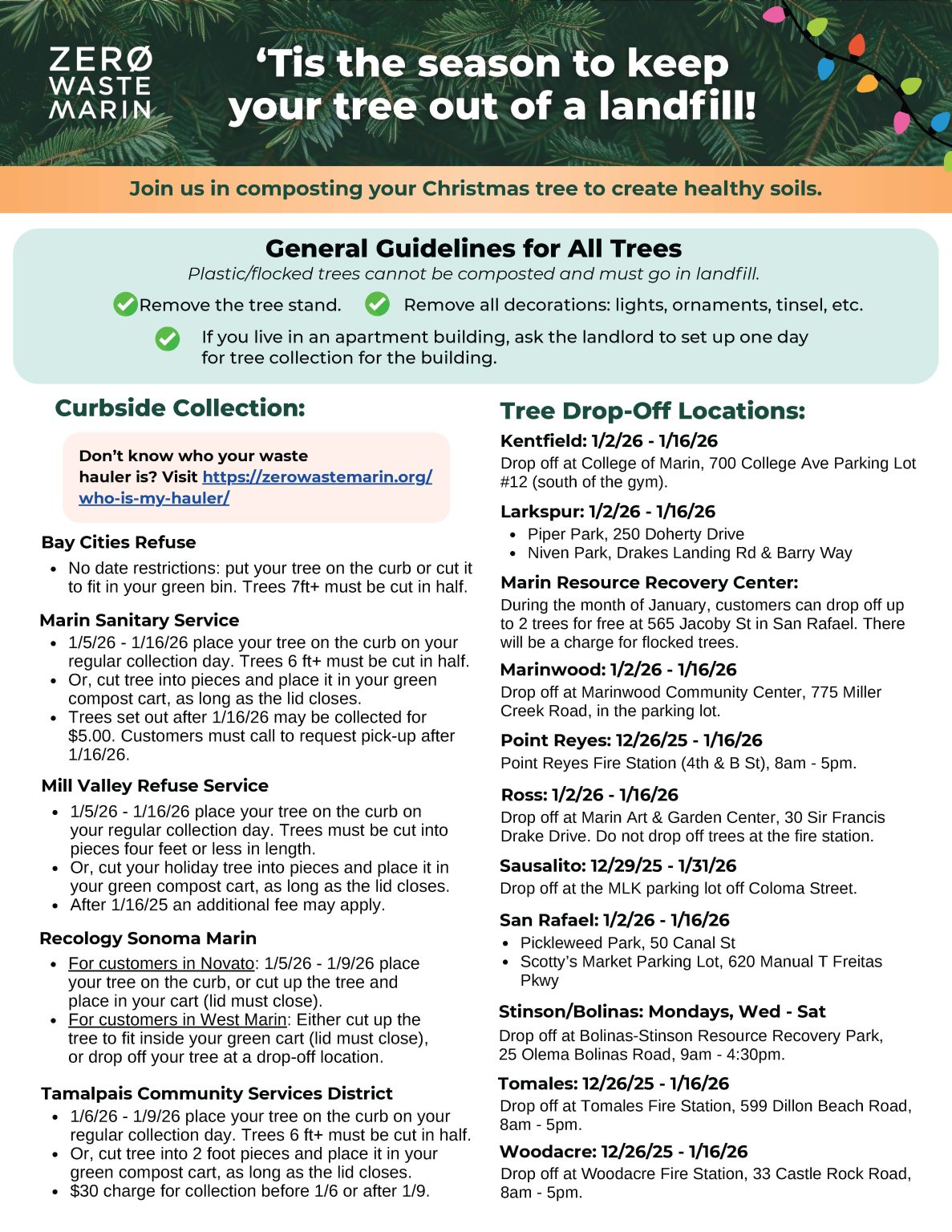 Christmas Tree Composting Information: 2025/26 – Zero Waste Marin